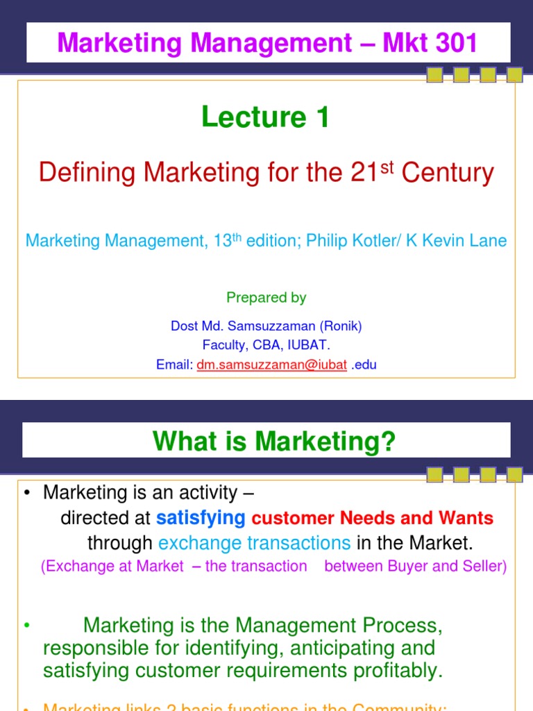 MKT 501 - Lecture 1 | PDF | Distribution (Business) | Marketing