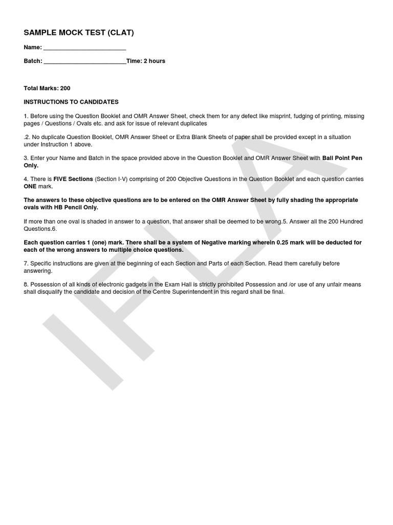 Sample Mock Test (Clat) | PDF | Question