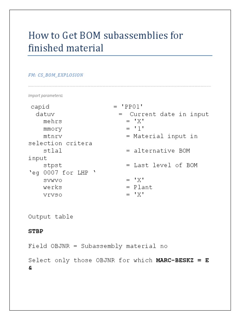 FM CS - Bom - Explosion | PDF