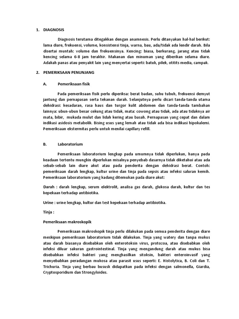 Diagnosis, Pemeriksaan Penunjang, Penatalaksanaan Diare | PDF