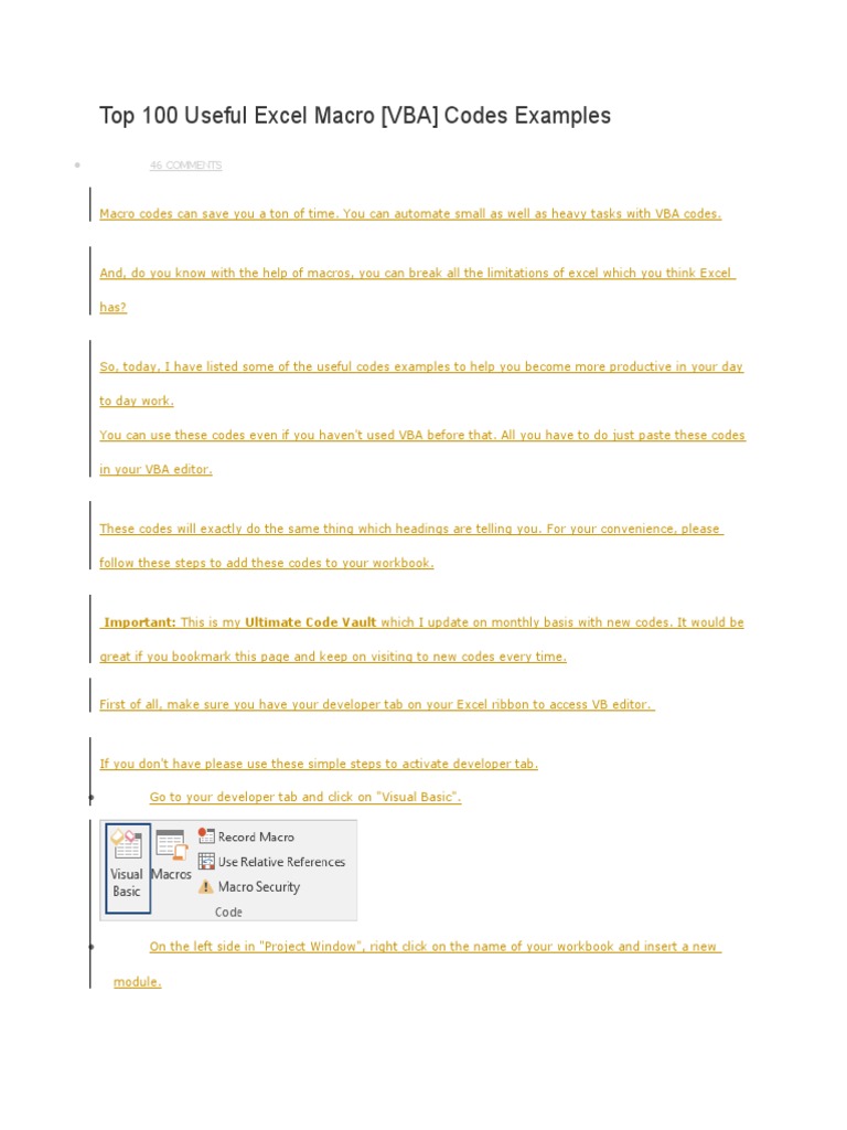 Excel VB Sample Codes | PDF | Visual Basic For Applications | Microsoft ...