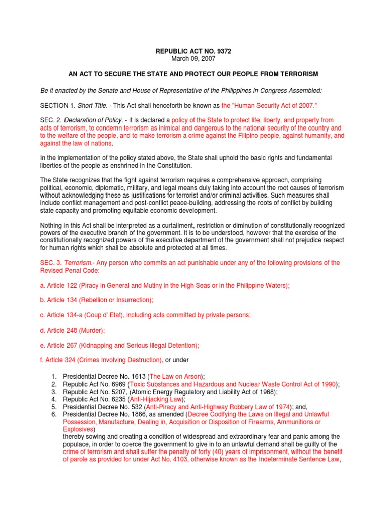 Republic Act No. 9372: Be It Enacted by The Senate and House of ...