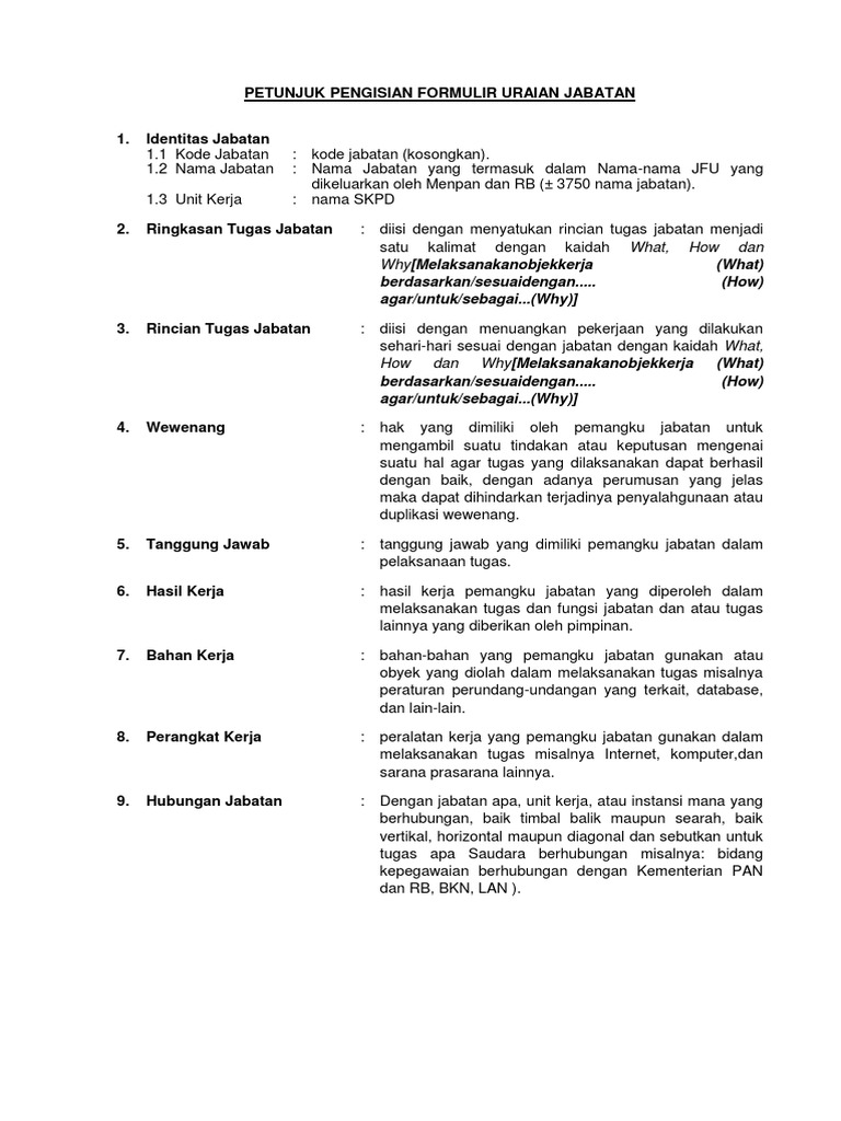 Petunjuk Pengisian Formulir Uraian Jabatan | PDF