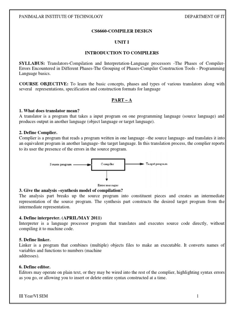 CS6660-Compiler Design 2m | PDF | Parsing | Compiler