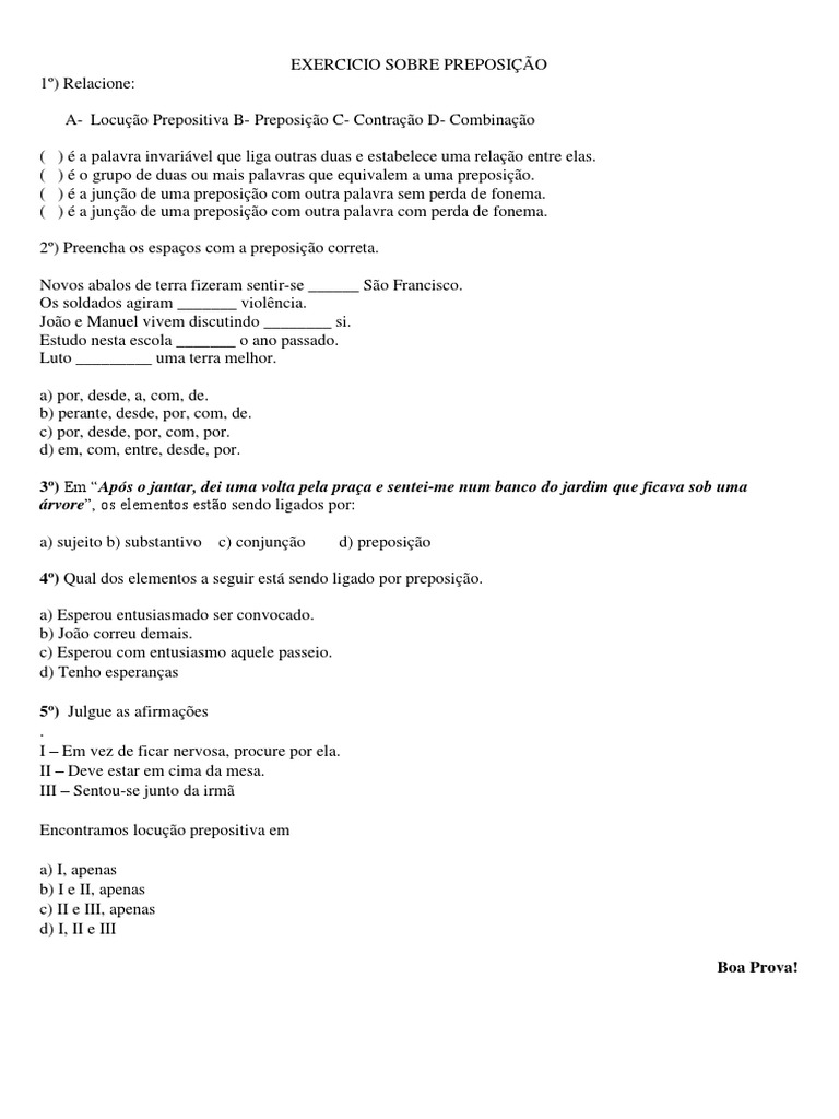 Exercicio de Preposição | PDF