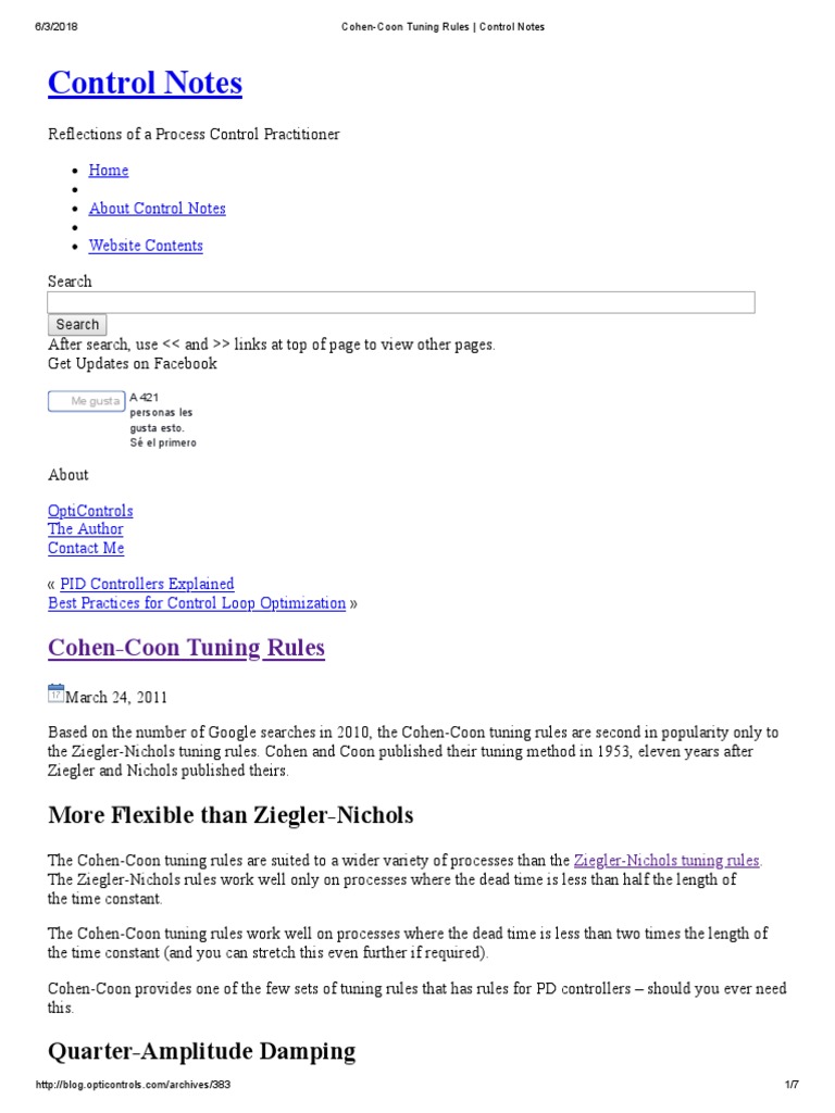 Cohen-Coon Tuning Rules _ Control Notes | Control Theory | Cybernetics