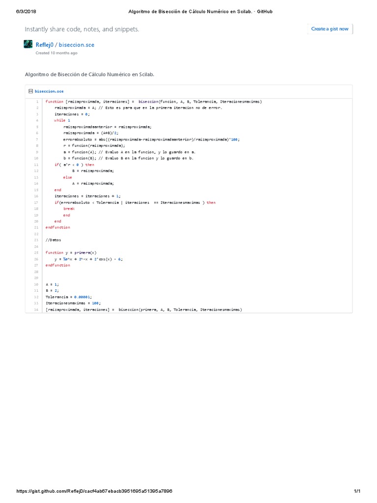 Algoritmo de Bisección de Cálculo Numérico en Scilab. GitHub | Descargar gratis PDF ...