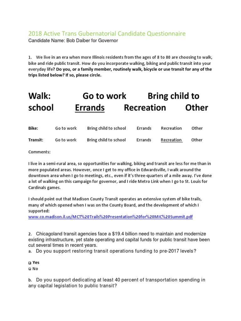 2018 Active Trans Questionnaire - Daiber | PDF | Traffic | Toll Road