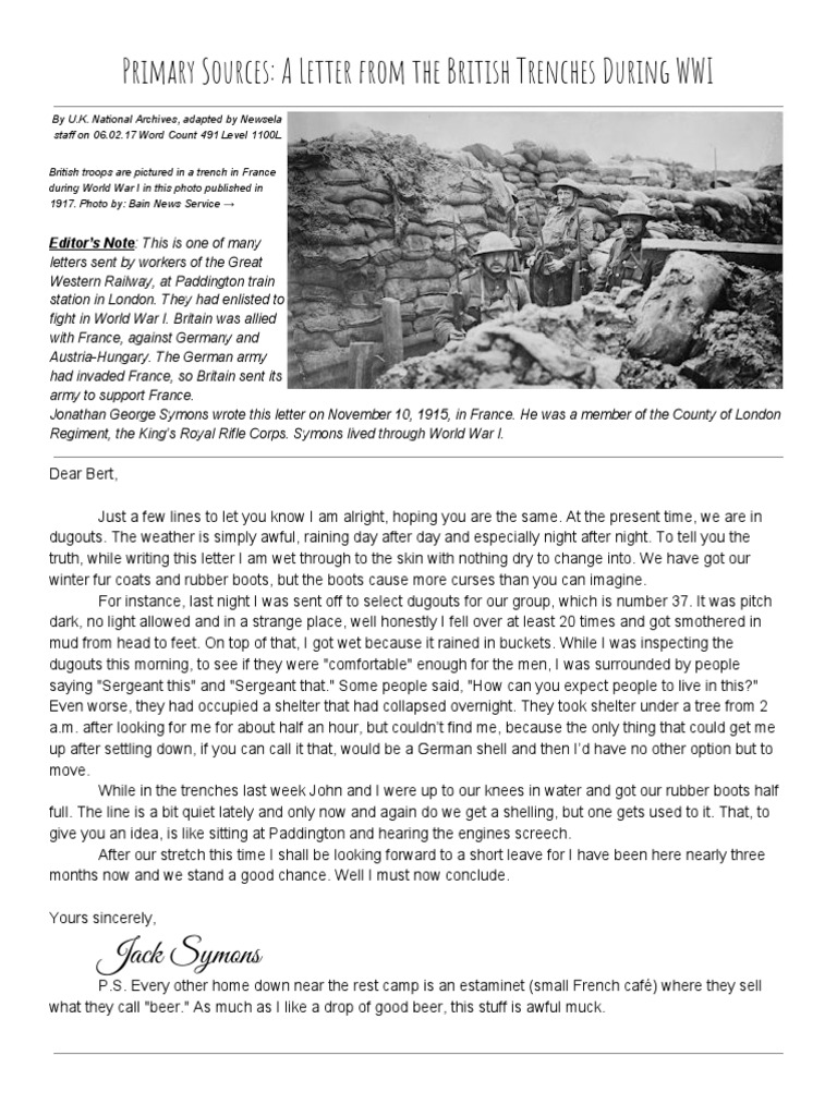 Primary Sources | PDF | World War I | Trench Warfare