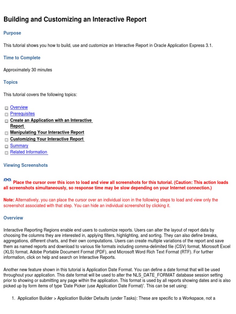 Building and Customizing An Interactive Report: Purpose | PDF ...