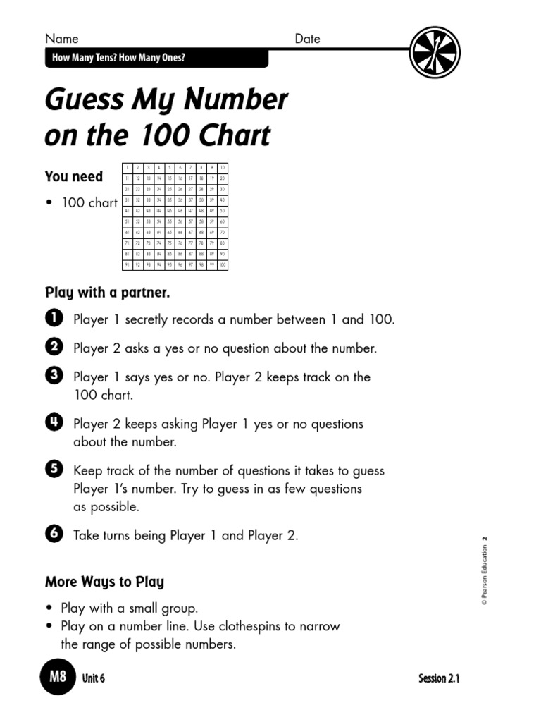 Guess My Number On The 100 Chart | PDF