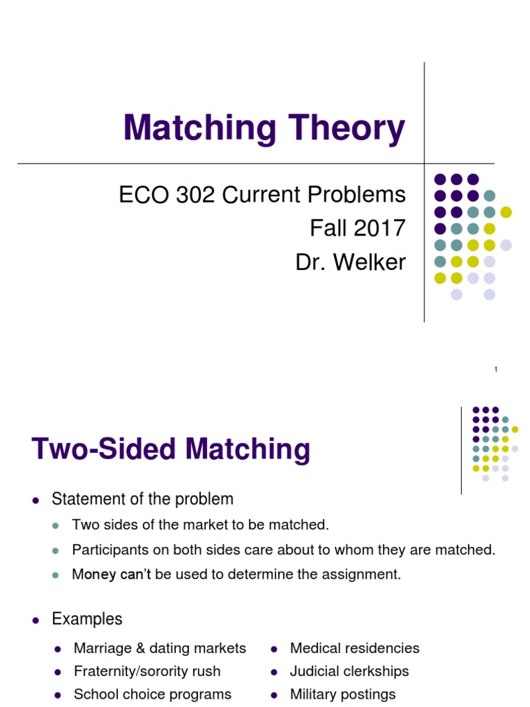 Matching Theory: ECO 302 Current Problems Fall 2017 Dr. Welker | PDF ...