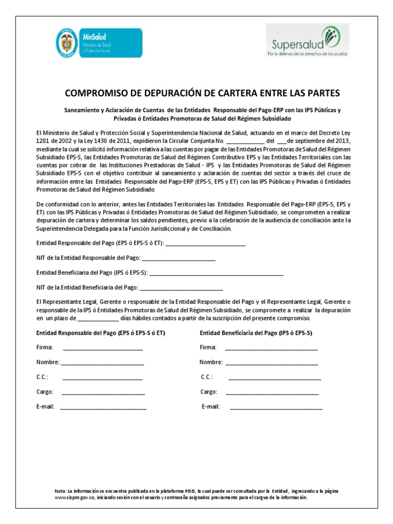 Anexo Formato Compromiso Depuracion de Cartera | PDF | Bienestar | Medicina