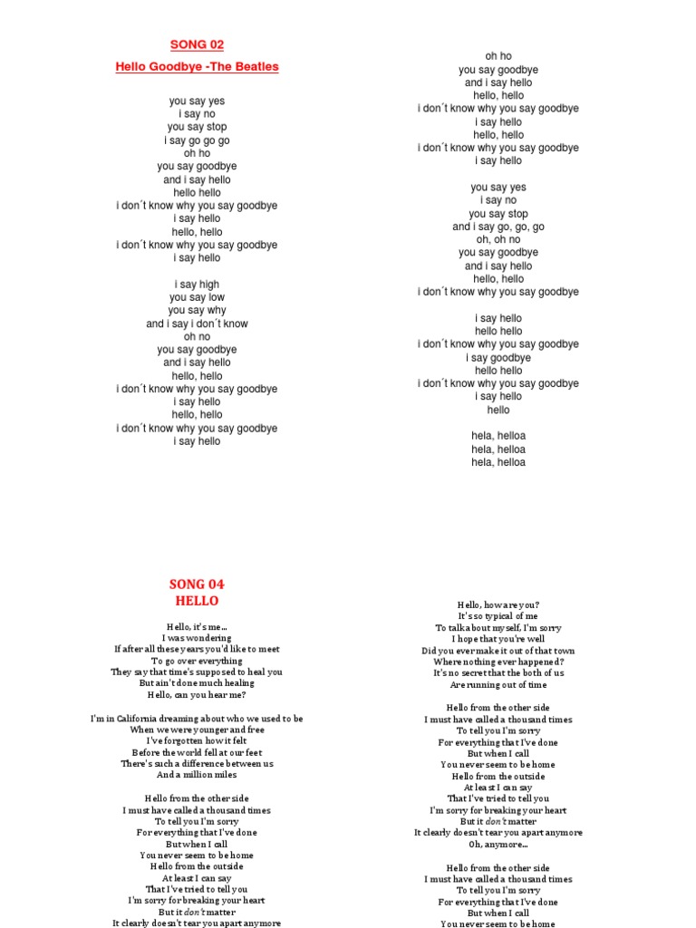 The Beatles Hello Goodbye lyrics | PDF