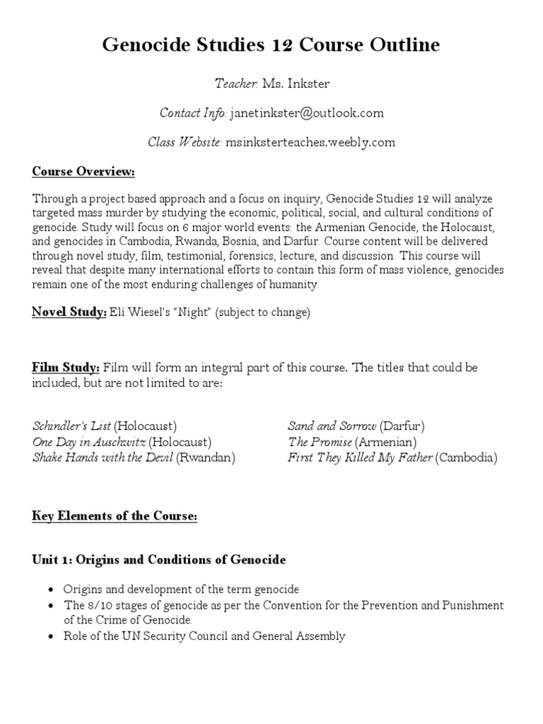 Genocide Studies 12 Course Outline | PDF | Genocides | Question