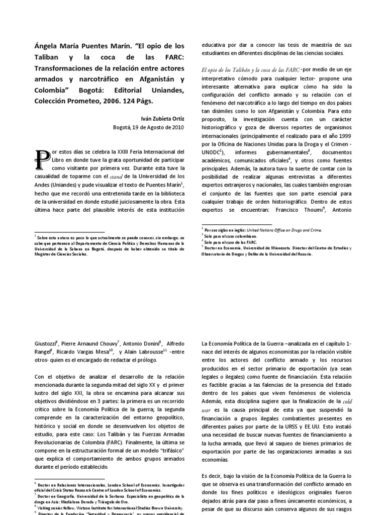Ángela María Puentes Marín. El Opio de Los Talibán y La Coca de Las ...