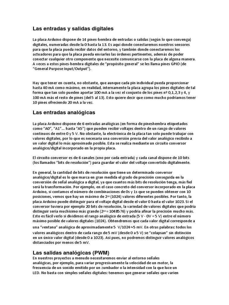 Las Entradas y Salidas Digitales Arduino | PDF | Señal analoga | Arduino