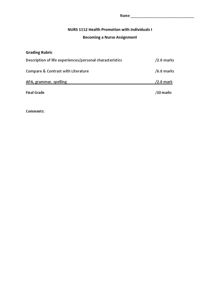 Grading Rubric Becoming A Nurse | PDF