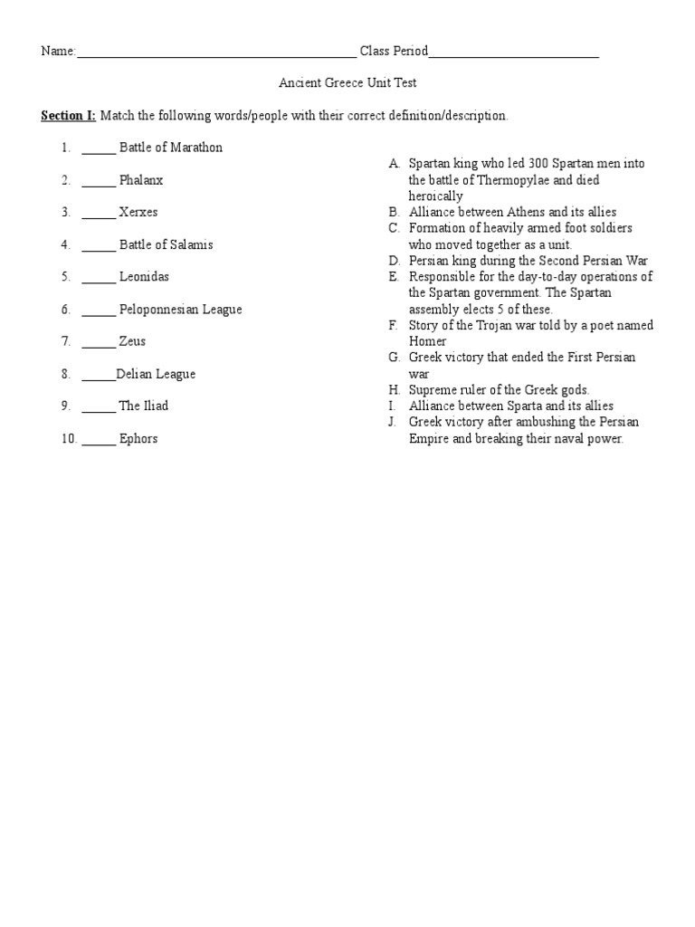 Greece Test | PDF | Ancient Greece | Sparta