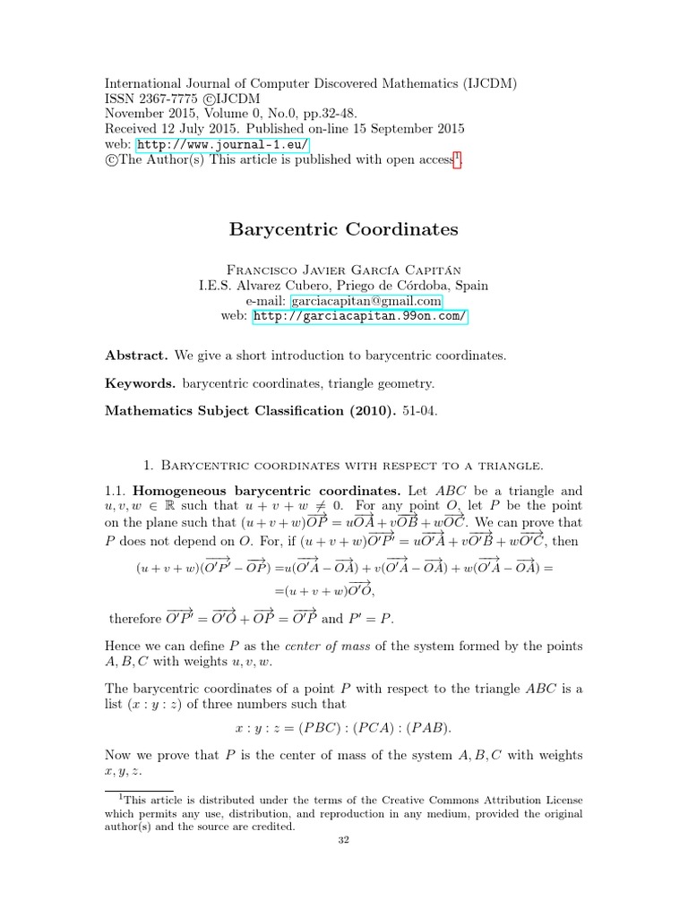 Barycentric Coordinates | PDF | Sine | Triangle Geometry Barycentric Coordinates | PDF | Sine | Triangle Geometry