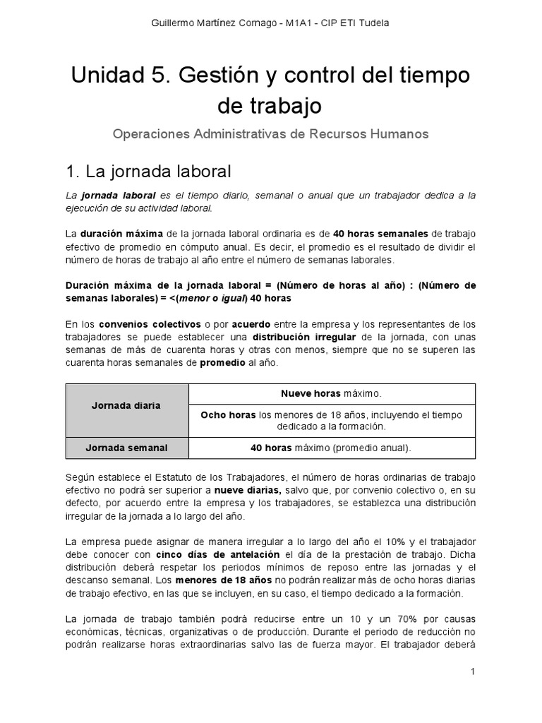Unidad 5. Gestión y Control Del Tiempo de Trabajo | PDF | Tiempo de ...