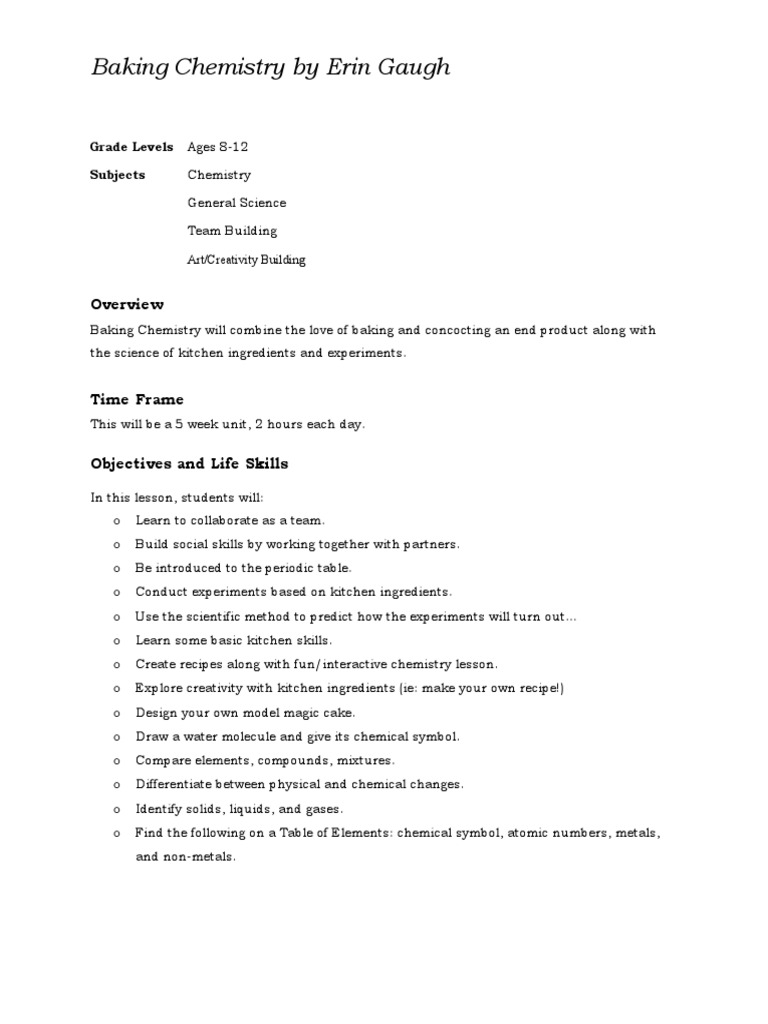 Baking Chemistry Unit | PDF | Chemical Elements | Molecules