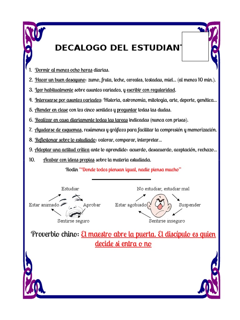 Decálogo del Buen Estudiante | PDF | Artes del Lenguaje y Comunicación ...