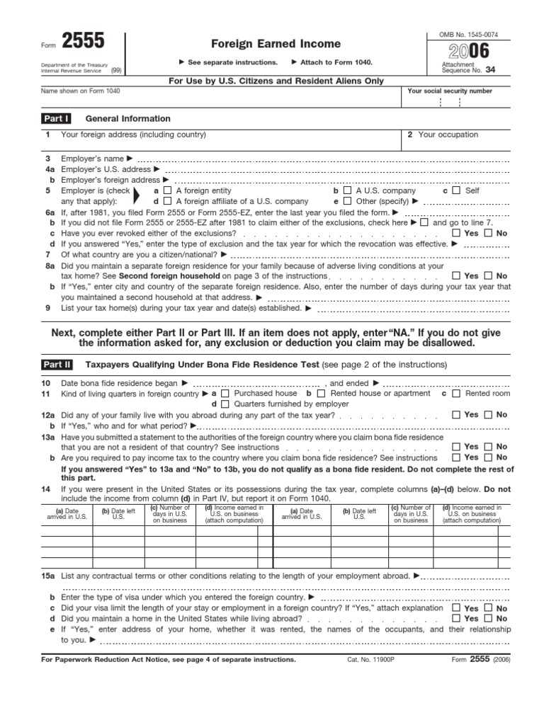 F 2555 | PDF | Irs Tax Forms | Tax Deduction
