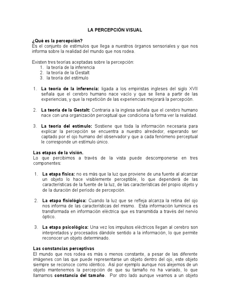 La Percepción Visual | Descargar gratis PDF | Percepción visual | Percepción