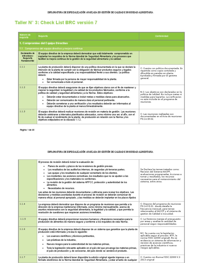 Taller 3 Checklist Brc-Version-7 | PDF | Análisis de Riesgo y Puntos ...