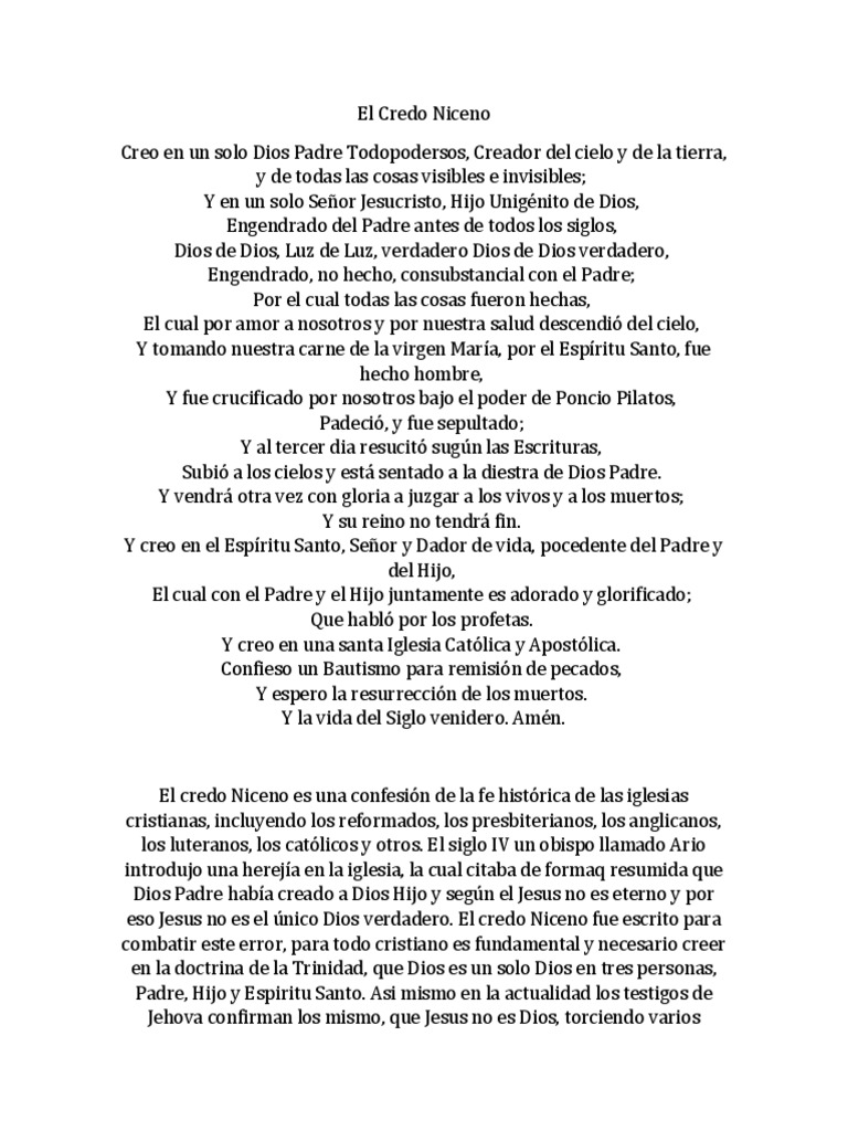 Credo Niceno: Fe y Doctrina Cristiana | PDF | Dios en el cristianismo ...