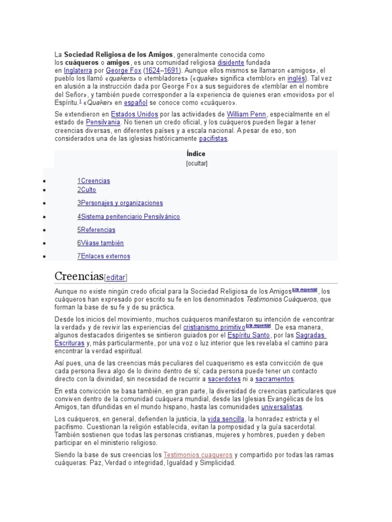 La Sociedad Religiosa de los Amigos | PDF | Cuáqueros | Religiones ...