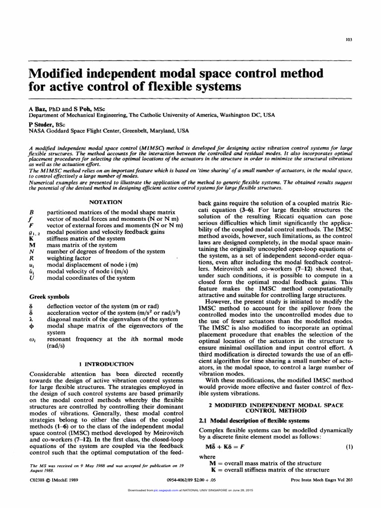 Modified Independent Modal Control Method | PDF | Normal Mode ...