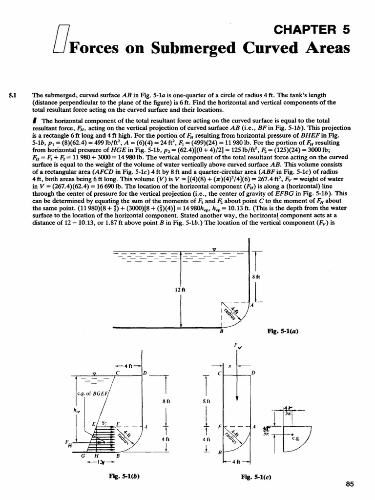 Solved Problems Forces On Submerged Curved Areas PDF | PDF