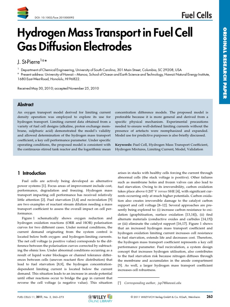 Hydrogen Mass Transport in Fuel Cell Gas Diffusion Electrodes | PDF ...
