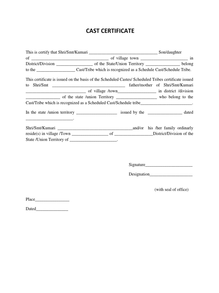 Cast Certificate | PDF | Caste | Government Of India