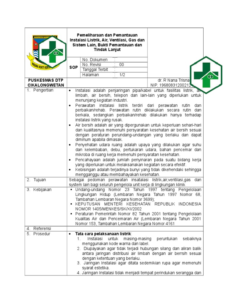 8.5.1.2. Pemeliharaan Dan Pemantauan Instalasi Listrik, Air, Ventilasi, Gas Dan Sistem Lain ...