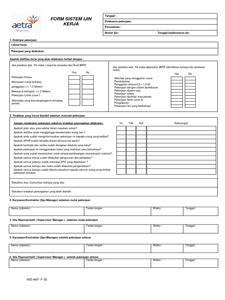 Form Ijin Kerja | PDF