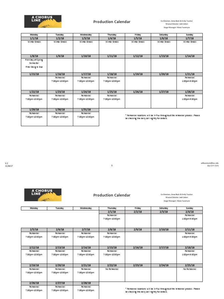 Production Schedule: A Calendar of Rehearsals and Events for an ...