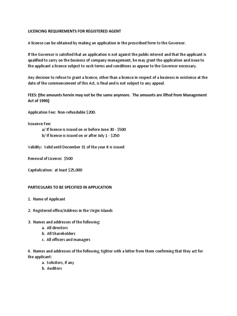 BVI Resident Agent Licensing | PDF | License | Guarantee