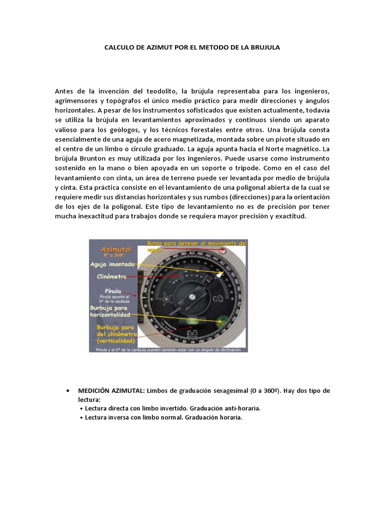 Calculo de Azimut Por El Metodo de La Brujula 2 | PDF | Brújula | Azimut