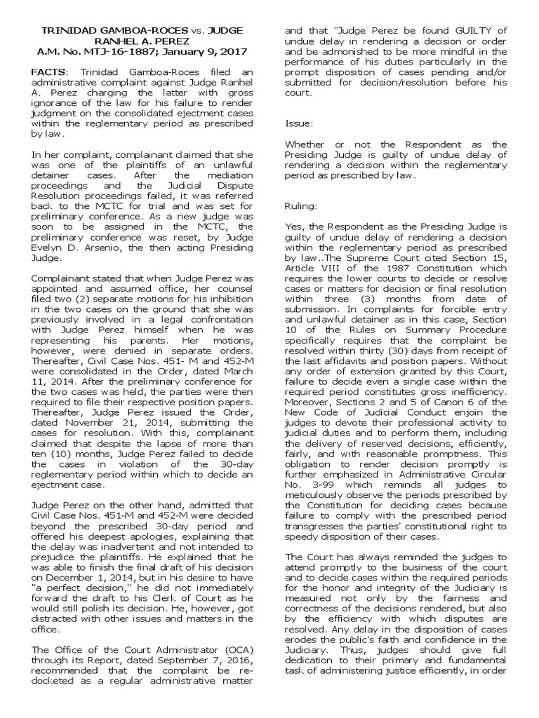 Trinidad Gamboa-Roces vs. Judge Ranhel Perez | PDF | Complaint | Judge