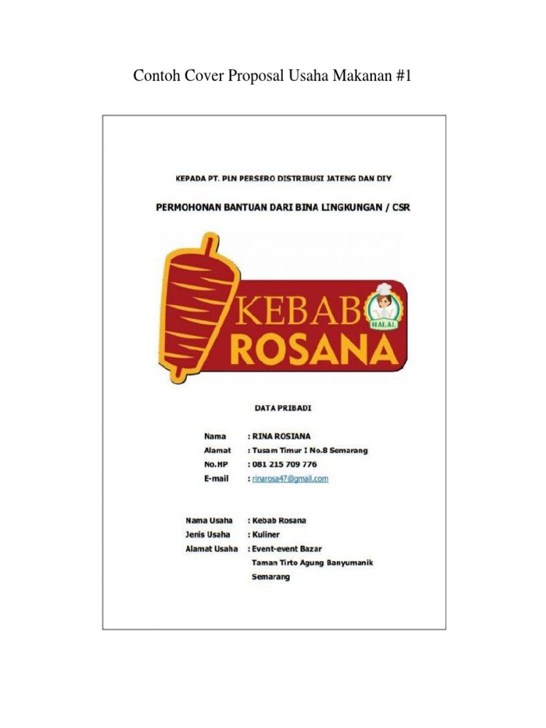 Contoh Cover Proposal Usaha Makanan | PDF