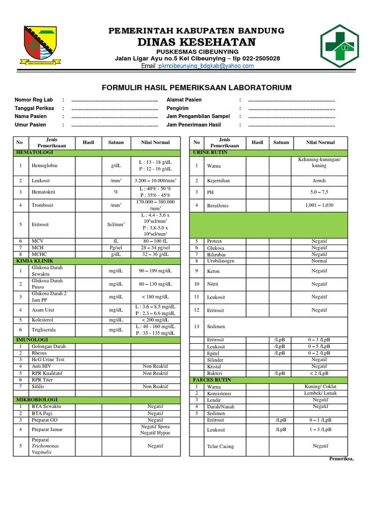 Form Hasil Pemeriksaan Lab | PDF