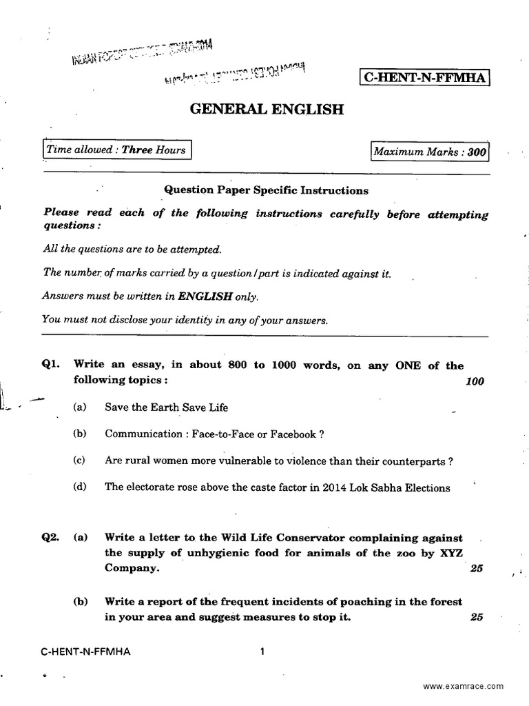General English Exam Question Paper | PDF | Drinking Water | Water Supply