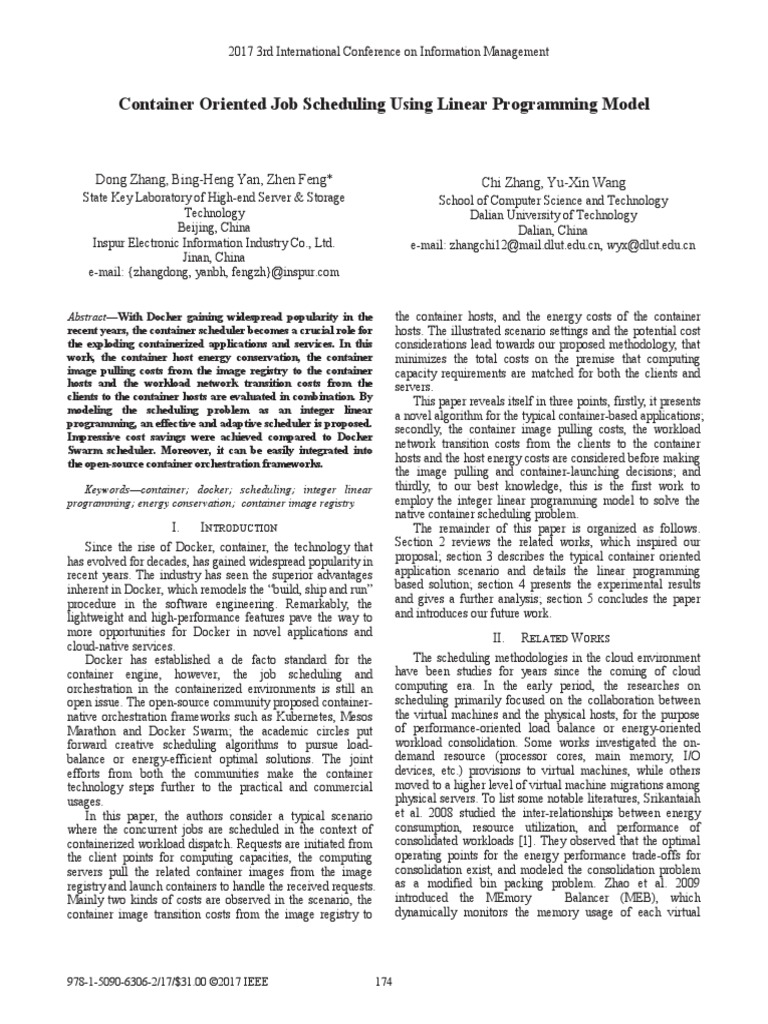 Container Oriented Job Scheduling Using Linear Programming Model | PDF | Virtual Machine | Cloud ...