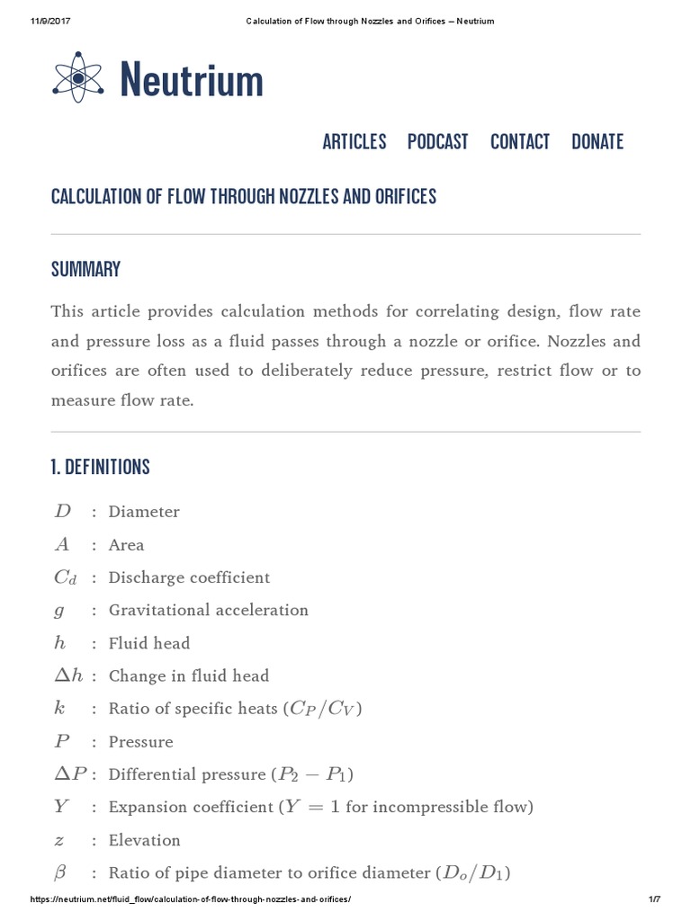 Calculation of Flow Through Nozzles and Orifices | PDF | Fluid Dynamics ...