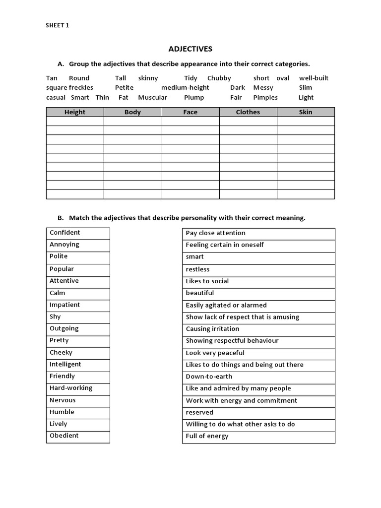 Adjectives Exercises Form 3 | PDF