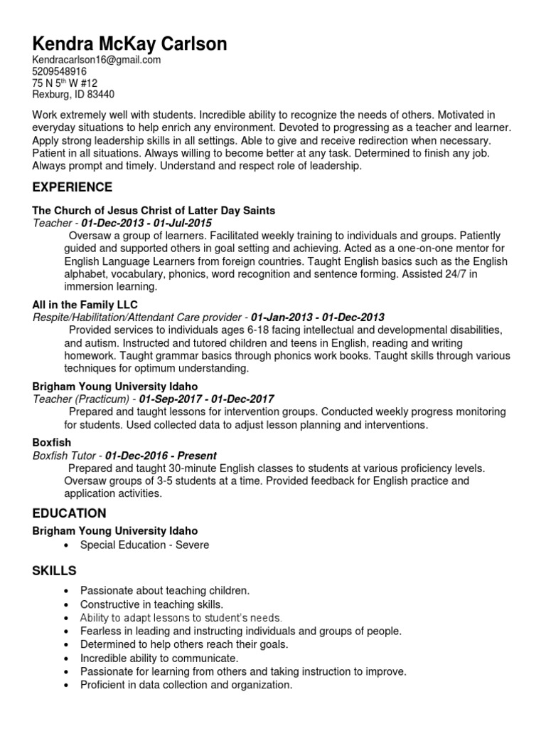 Carlson Resume | PDF | English As A Second Or Foreign Language | Teachers
