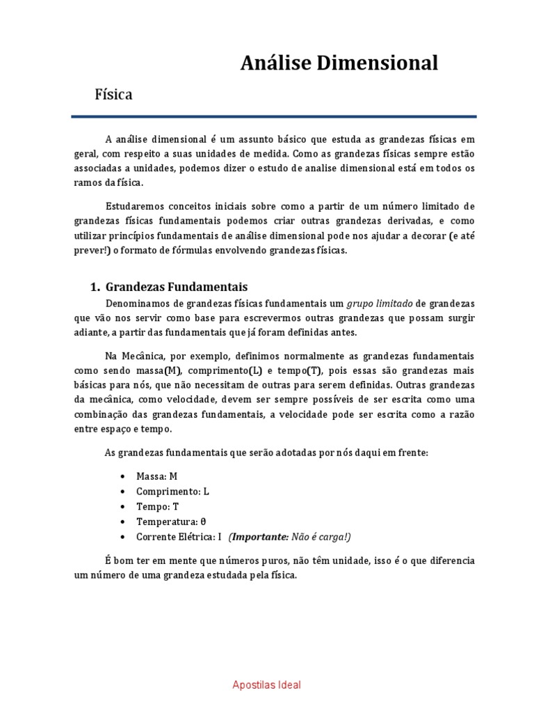 Análise Dimensional PDF | PDF | Sistema internacional de unidades | Massa